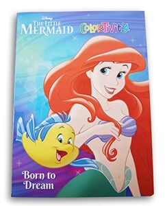 colortivity the little mermaid ariel themed coloring and activity book with bonus cutout door hanger on back - 80 pages