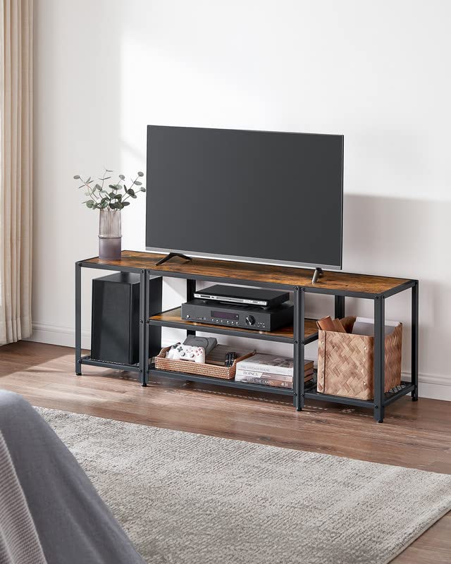 VASAGLE Modern TV Stand for TVs up to 65 Inches, 3-Tier Entertainment Center, Industrial TV Console Table with Open Storage Shelves, for Living Room, Bedroom, Rustic Brown and Black ULTV097B01