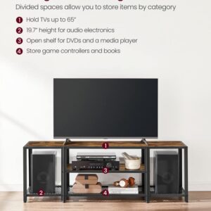 VASAGLE Modern TV Stand for TVs up to 65 Inches, 3-Tier Entertainment Center, Industrial TV Console Table with Open Storage Shelves, for Living Room, Bedroom, Rustic Brown and Black ULTV097B01