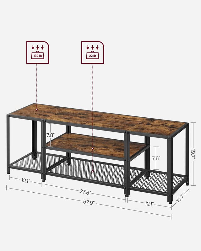 VASAGLE Modern TV Stand for TVs up to 65 Inches, 3-Tier Entertainment Center, Industrial TV Console Table with Open Storage Shelves, for Living Room, Bedroom, Rustic Brown and Black ULTV097B01