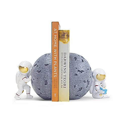 Banllis Bookend Decorative Astronaut Decorations Book Ends for Office Shelves, Modern Bookends Heavy Duty Book Stoppers Decor for Boys Kids Idea Gift - Gray