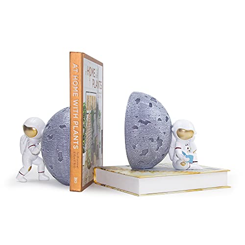 Banllis Bookend Decorative Astronaut Decorations Book Ends for Office Shelves, Modern Bookends Heavy Duty Book Stoppers Decor for Boys Kids Idea Gift - Gray