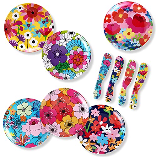 French Bull Assorted Plates-6 Piece Set-Melamine Dinnerware, Serving, Party, Platter, Dish, 6" - Garden Floral Assorted