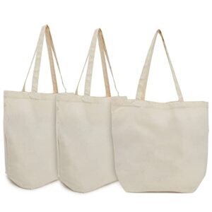 reusable canvas grocery bags, non woven cloth tote bags with handles for shopping (16.5 x 19.5 in, 3 pack)