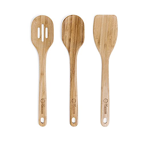 Chef Pomodoro Wooden Cooking Utensils 3-Piece Set, Bamboo | Large 12.5-Inch, Wooden Spatula for Cooking, Kitchen Utensil Set | Wooden Kitchen Frying Set,