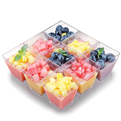 Jnnzzggu 50Pcs Square Mini Plastic Dessert Cups,3.5Oz Clear Plastic Parfait Appetizer Cup for Desserts,Appetizers,Ice Cream