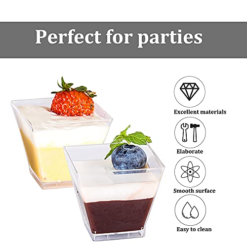 Jnnzzggu 50Pcs Square Mini Plastic Dessert Cups,3.5Oz Clear Plastic Parfait Appetizer Cup for Desserts,Appetizers,Ice Cream