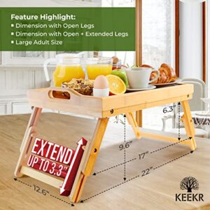 KEEKR Bed Tray with Adjustable Height for Eating - Portable Food Table for Serving Breakfast in Bed - Dining Caddy with Locking Legs, Carrying Handles, 100% Made of Bamboo