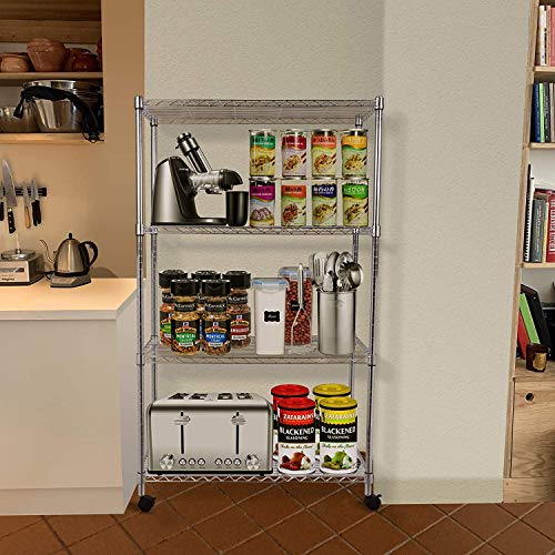 YSSOA 4-Tier Heavy Duty Storage Shelving Unit,Chrome,35L x 18W x 61H inch