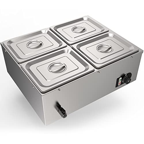 Commercial Food Warmer, 1500W 110V 4-Pan Electric Steam Table 15cm/6inch Deep, Professional Stainless Steel Buffet Bain Marie 44 Quart for Catering and Restaurants