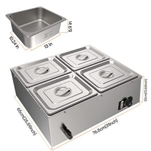 Commercial Food Warmer, 1500W 110V 4-Pan Electric Steam Table 15cm/6inch Deep, Professional Stainless Steel Buffet Bain Marie 44 Quart for Catering and Restaurants