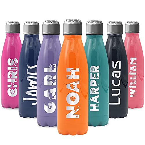 Personalized Kids Bottle Custom Children Name on Bright Orange 17 oz Cola Style Double Wall Vacuum Insulated Stainless Steel Sports Bottle