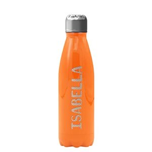 Personalized Kids Bottle Custom Children Name on Bright Orange 17 oz Cola Style Double Wall Vacuum Insulated Stainless Steel Sports Bottle