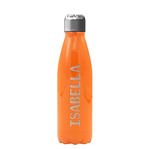 Personalized Kids Bottle Custom Children Name on Bright Orange 17 oz Cola Style Double Wall Vacuum Insulated Stainless Steel Sports Bottle