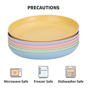 SGAOFIEE 12 PACK 9 Inch Lightweight Wheat Straw Plates, Unbreakable Deep Dinner Plates, Plastic Plates Reusable, Assorted Colors Dinnerware Sets, Microwave & Dishwasher Safe