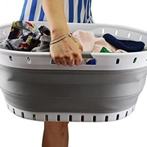 SAMMART 44L Collapsible Plastic Laundry Basket - Foldable Pop Up Storage Container/Organizer - Space Saving Hamper/Basket (1, White/Grey)