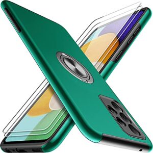 jame for samsung galaxy a52 5g case with [2 pack] tempered-glass screen protector, slim soft heavy duty cover for samsung a52 case, with invisible ring holder kickstand for galaxy a52 case, green