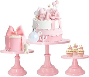 set of 3pcs pink cake cupcake stands round modern dessert towers decor serving platter for girl's party baby shower wedding birthday parties celebration