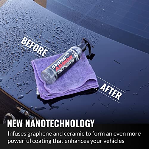 SHINE ARMOR Graphene Ceramic Coating for Cars | Highly Concentrated for Vehicle Paint Protection and Shine with Hydrophobic Top Coat SiO2 Technology Premium Gloss 8 Fl Oz