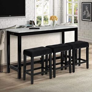 new classic furniture celeste faux marble theater bar table with 3 bar stool set, black velvet with black base