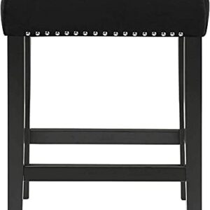 New Classic Furniture Celeste Faux Marble Theater Bar Table with 3 Bar Stool Set, Black Velvet with Black Base