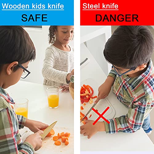 LUOLAO Wooden Kids Knife for Cooking, Montessori Toddler Knife, Kids Junior Cooking Utensils Ages 5-8, Kids Kitchen Tool for Real Cooking