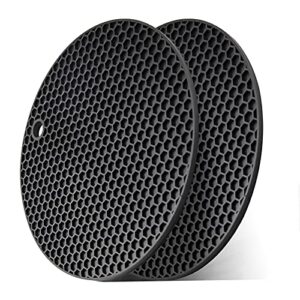 wapodeai 2pcs silicone trivets mat for hot pots and pans, premium multipurpose hot pads pot holders, tabletop kitchen trivet mats anti-skid and high temperature resistance. (black)