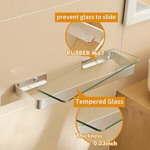 Danpoo Small Floating Shelf Bathroom Wall Shelf, 12" Tempered Glass Shelf Wall Mounted(Matte Silver)