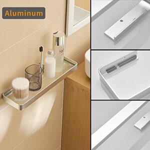 Danpoo Small Floating Shelf Bathroom Wall Shelf, 12" Tempered Glass Shelf Wall Mounted(Matte Silver)