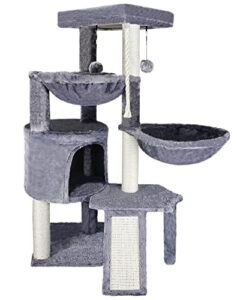 xin three layer cat tree with cat condo and two hammocks,grey