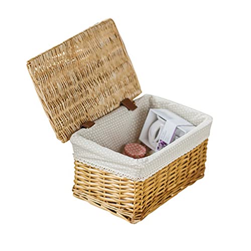 UXZDX Rattan Clothes Woven Storage Basket Cosmetic Storage Box, Storage Box Household Basket with Lid