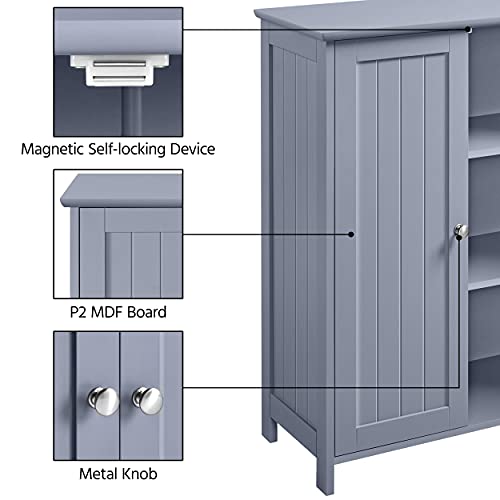 Yaheetech Bathroom Floor Cabinet, Modern Storage Freestanding Organizer Cabinet with Adjustable Shelves & Double Doors, 3-Tier Home Living Room Furniture, Gray