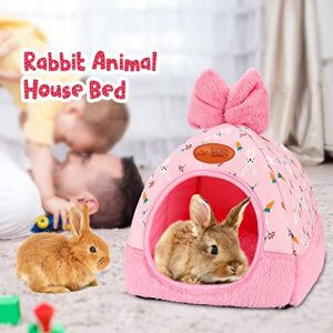 YUEPET Rabbit Bed Warm Guinea Pig Cave Beds Cute Bowknot Rabbit House and Hideouts Cage Accessorie for Bunny Guinea Pigs Chinchilla and Other Small Animals