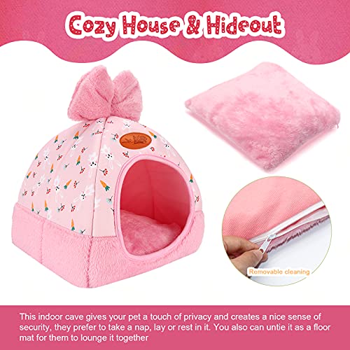 YUEPET Rabbit Bed Warm Guinea Pig Cave Beds Cute Bowknot Rabbit House and Hideouts Cage Accessorie for Bunny Guinea Pigs Chinchilla and Other Small Animals