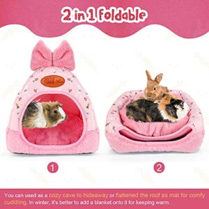 YUEPET Rabbit Bed Warm Guinea Pig Cave Beds Cute Bowknot Rabbit House and Hideouts Cage Accessorie for Bunny Guinea Pigs Chinchilla and Other Small Animals