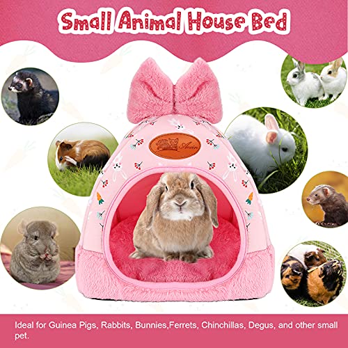 YUEPET Rabbit Bed Warm Guinea Pig Cave Beds Cute Bowknot Rabbit House and Hideouts Cage Accessorie for Bunny Guinea Pigs Chinchilla and Other Small Animals