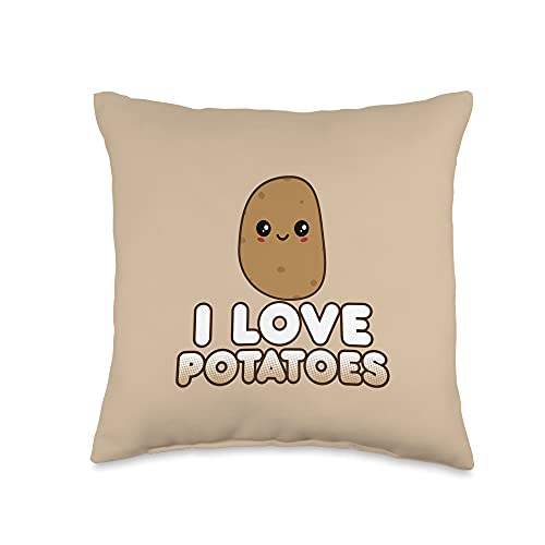 Cute Kawaii I Love Potatoes Shirts Apparel Gifts Funny Gift Cute Kawaii Style I Love Potatoes Throw Pillow, 16x16, Multicolor