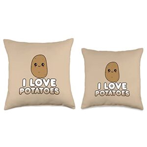 Cute Kawaii I Love Potatoes Shirts Apparel Gifts Funny Gift Cute Kawaii Style I Love Potatoes Throw Pillow, 16x16, Multicolor