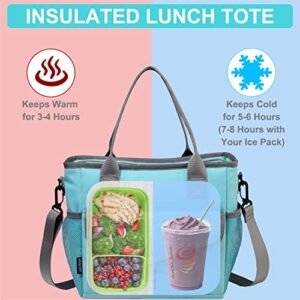 VASCHY Lunch Bag for Women, Ladies Fashion Insulated Lunch Box Tote Bag for Work School Office w Shoulder Strap Turquoise