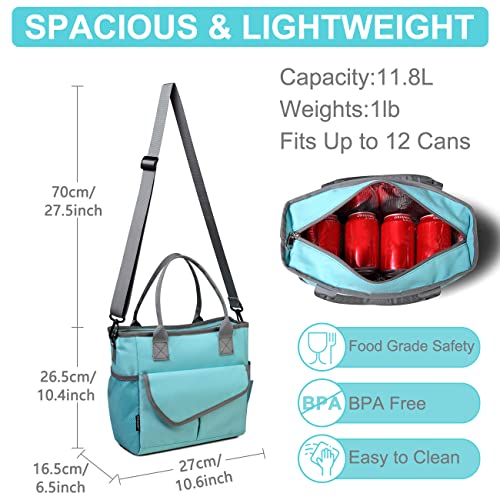 VASCHY Lunch Bag for Women, Ladies Fashion Insulated Lunch Box Tote Bag for Work School Office w Shoulder Strap Turquoise