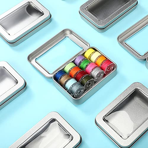 Rectangular Hinged Tins Box Metal Rectangular Empty Container Metal Storage Organizer Tins Small Metal Empty Hinged Tins Mini Portable Box Containers with Clear Window for Candies (24)