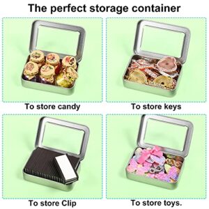 Rectangular Hinged Tins Box Metal Rectangular Empty Container Metal Storage Organizer Tins Small Metal Empty Hinged Tins Mini Portable Box Containers with Clear Window for Candies (24)