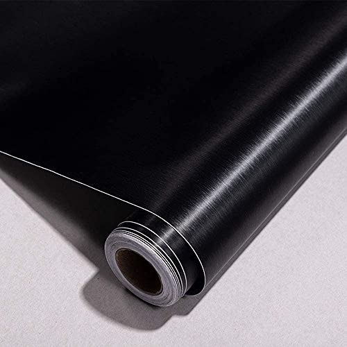 GLOW4U 24"X117" Peel and Stick Vinyl Black Stainless Steel Wallpaper Brushed Black Metallic Stainless Steel Contact Paper for Fridge Refrigerator Dishwasher Stove Appliances Liner Sticker