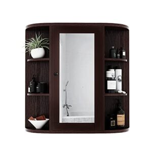 vivijason bathroom wall mounted cabinet - over the toilet space saver storage cabinet - medicine storage organizer - bathroom hanging cupboard with mirror single door and 2 adjustable shelves (coffee)