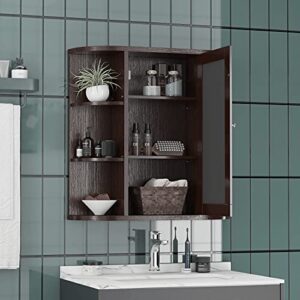 VIVIJASON Bathroom Wall Mounted Cabinet - Over The Toilet Space Saver Storage Cabinet - Medicine Storage Organizer - Bathroom Hanging Cupboard with Mirror Single Door and 2 Adjustable Shelves (Coffee)