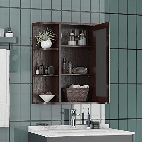 VIVIJASON Bathroom Wall Mounted Cabinet - Over The Toilet Space Saver Storage Cabinet - Medicine Storage Organizer - Bathroom Hanging Cupboard with Mirror Single Door and 2 Adjustable Shelves (Coffee)