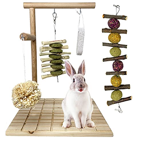 kathson Bunny Chew Toys for Teeth Grinding, Rabbit Wooden Scratch Board Feet Pad Platform Small Animals Play Toy for Guinea Pigs Chinchilla Hamsters Other Rodent Pets