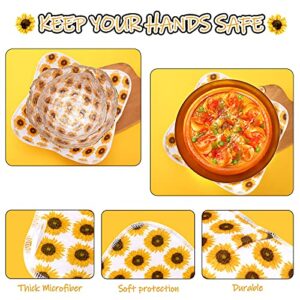 Microwave Bowl Cozy Holders Set of 4, Microwave Safe Hot Bowl Holder Bowl Potholders, Multipurpose Heat Resistant Plate holder for Hot and Cold Bowls Home Kitchen (Sunflower)