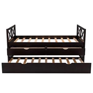 Danxee Captain’s Bed Twin Daybed with Trundle Bed and Storage Drawers Multi-Functional Daybed for Bedroom Living Room (Espresso)