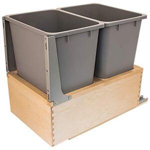 Double Wood Framed Bottom Mount Kitchen Pullout Waste Container Trash Can System with Soft Close Slides and Mounting Brackets (2 x 36 Qt)